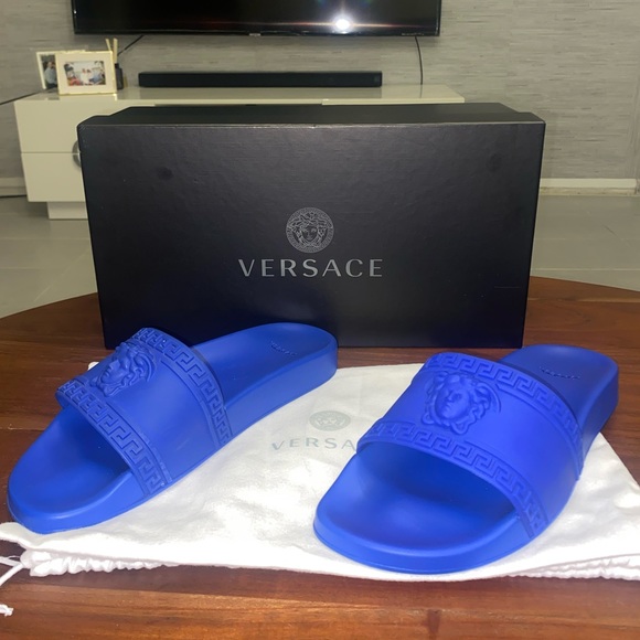 Versace | Shoes | Versace Pool Slides Gomma Royal Blue | Poshmark